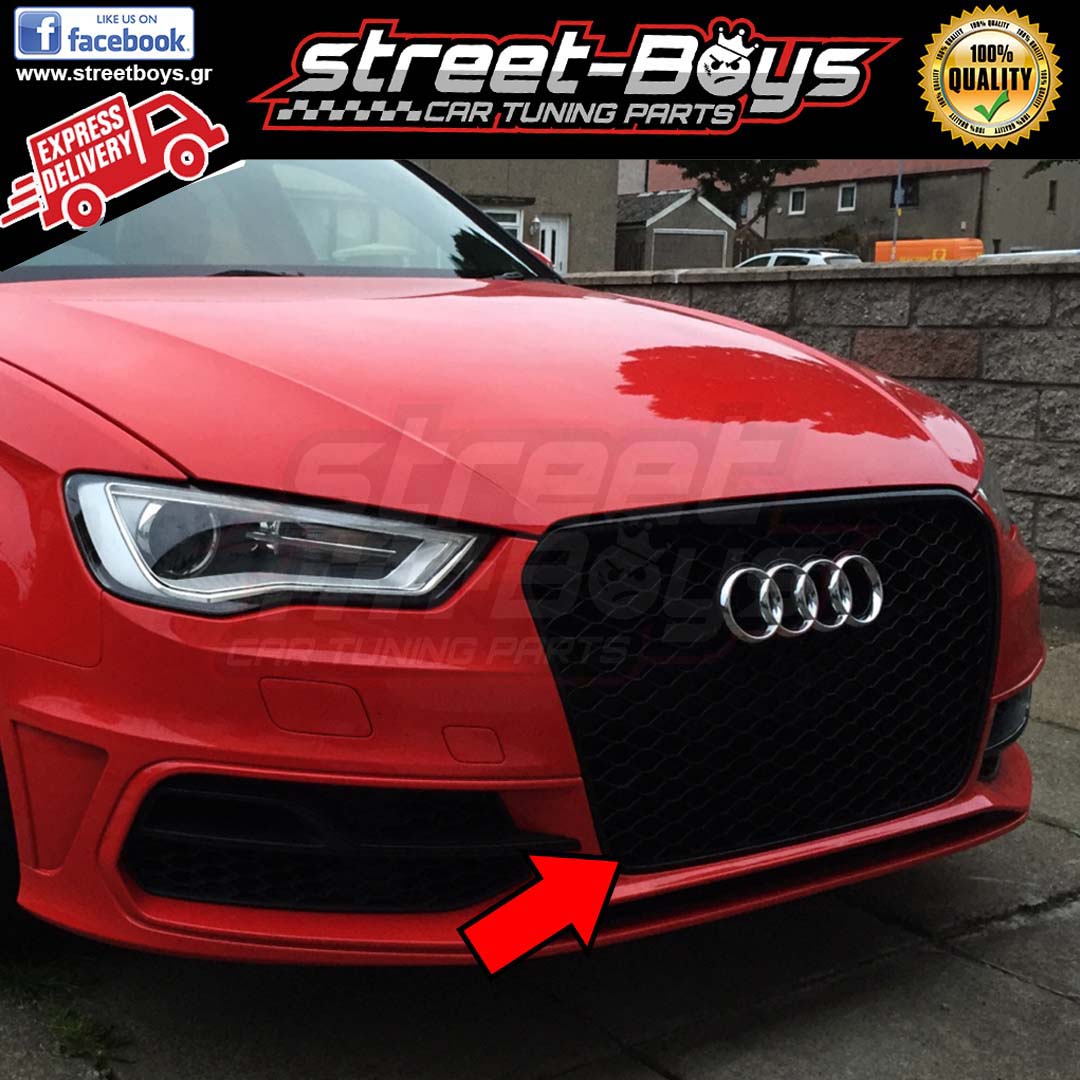ΜΑΣΚΑ [RS3 TYPE] ΜΑΥΡΗ ΓΥΑΛΙΣΤΕΡΗ ΓΡΙΛΙΑ ΜΠΡΟΣΤΑ ΠΡΟΦΥΛΑΚΤΗΡΑ AUDI A3 ...