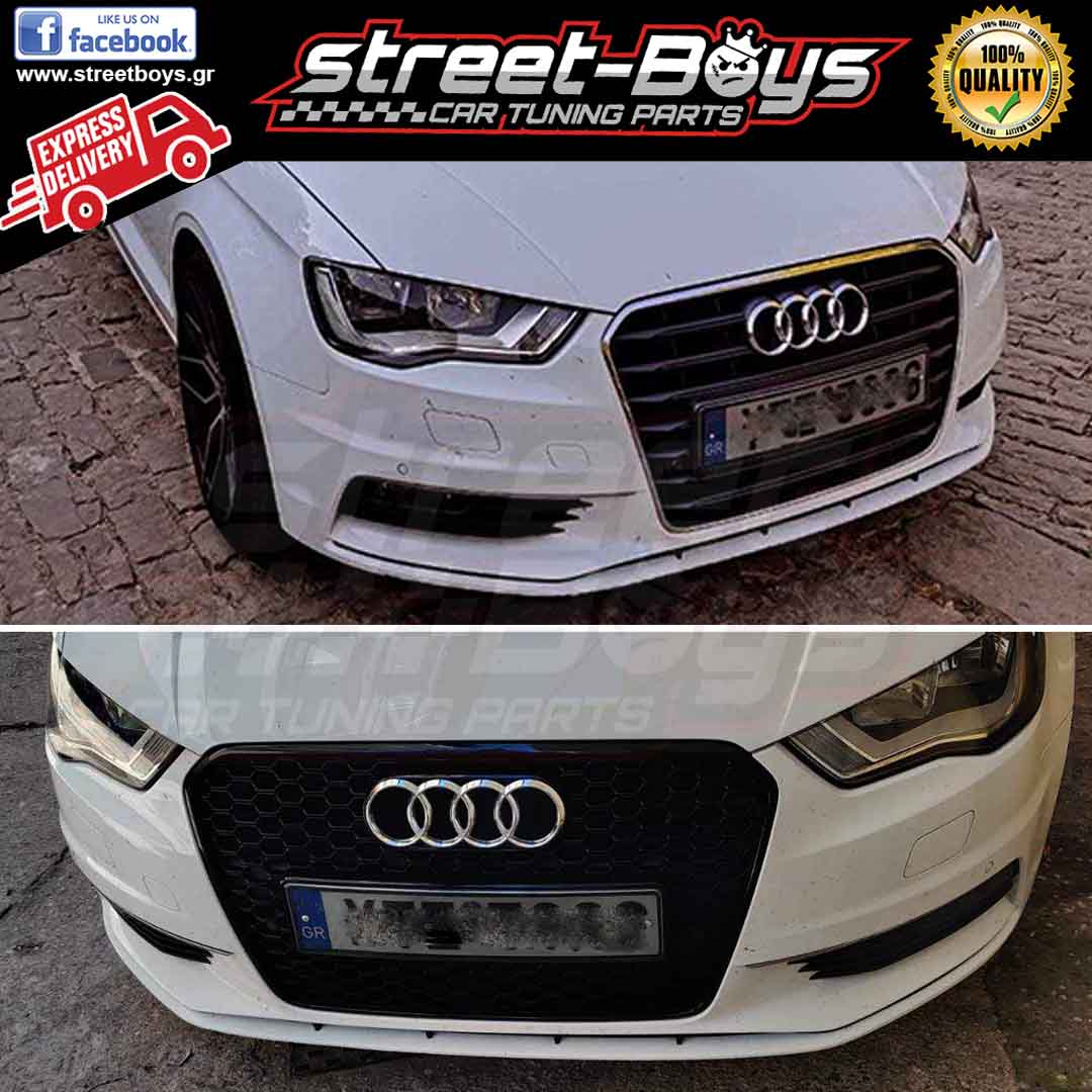 ΜΑΣΚΑ [RS3 TYPE] ΜΑΥΡΗ ΓΥΑΛΙΣΤΕΡΗ ΓΡΙΛΙΑ ΜΠΡΟΣΤΑ ΠΡΟΦΥΛΑΚΤΗΡΑ AUDI A3 ...
