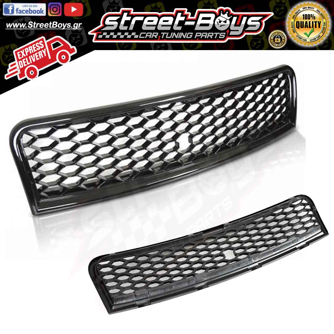 ΜΑΣΚΑ [RS TYPE] ΜΑΥΡΗ ΓΥΑΛΙΣΤΕΡΗ ΓΡΙΛΙΑ ΚΑΠΟ AUDI A4 B6 (2000-2004 ...